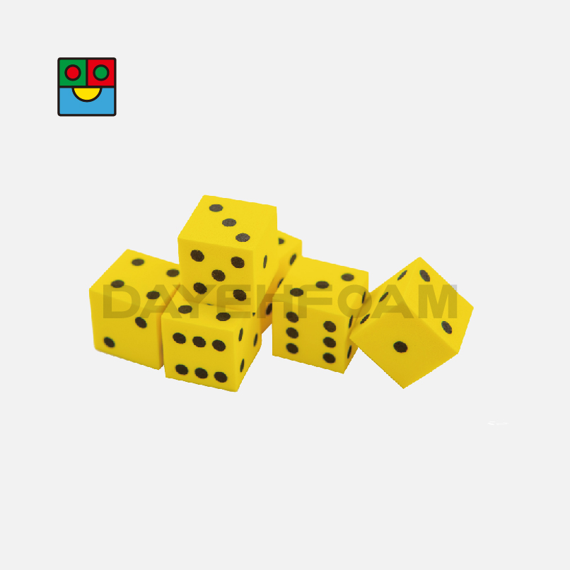 EVA Foam Dot Dice 20mm ( 13/16 inch ) Yellow Dots 1 - 6 - Set of 6 pcs